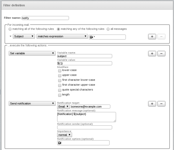 Sieve Example Notify AAISP Support Site